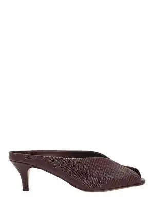 TWINSET Twinset Lizard Print Leather Mules Coffee