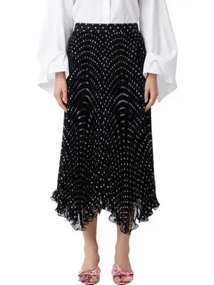 VALENTINO Valentino Pleated Polka Dot Skirt With Ruffled Hem