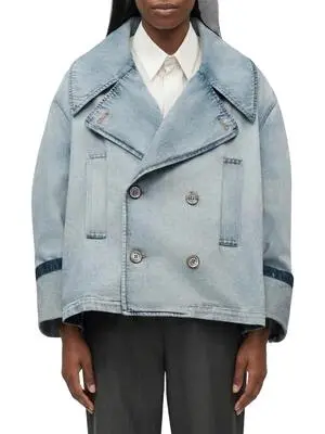 MAISON MARGIELA Bleached Denim Double-breasted Trench Coat - Blue