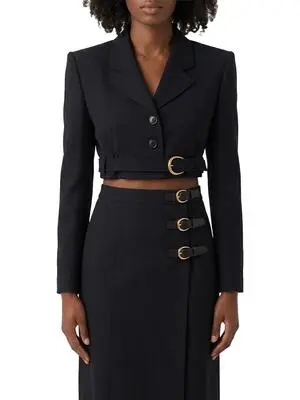 Chloé Cropped Buckle Blazer In Virgin Wool - Black