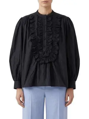 Chloé Silk Blend Ruffle Blouse - Black