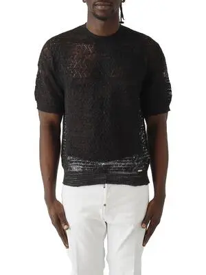 Dsquared2 Linen Blend Openwork Crewneck Sweater - Black