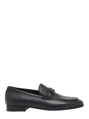 FERRAGAMO Grained Leather Loafers - Navy