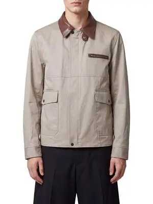 Sacai Cotton Jacket With Leather Collar - Beige
