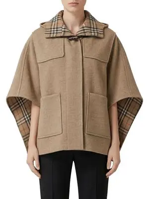 Burberry Wool Cape With Check Lining - Green