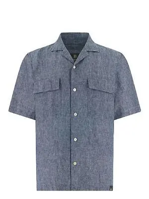 Boggi Milano Open-collar Linen And Cotton-blend Denim Shirt - Medium Blue
