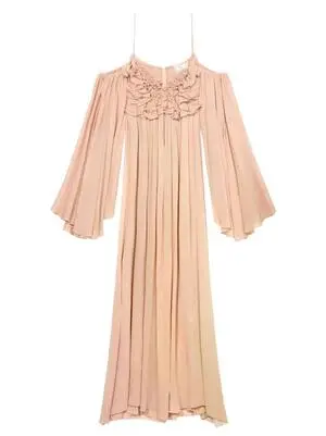 Blumarine Ruffled Detail Maxi Dress - Neutrals
