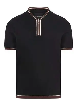 Manière De Voir Clement Crew Neck Zip Polo Shirt - Black