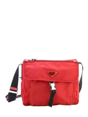 Prada Buckle Messenger Bag Tessuto Small Crossbody Bag - Red