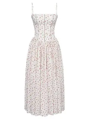 House Of Cb Ysabella Floral-print Cotton Midi Dress - White Rose Floral