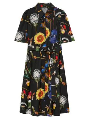 Marina Rinaldi Cotton Printed Midi Shirt Dress - Black