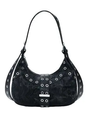 Desigual Grommet Faux Leather Shoulder Bag - Black