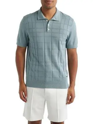 Bugatchi Textured Grid Polo Sweater - Shark