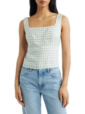 REFORMATION Clarence Check Linen Top - Zephyr Check