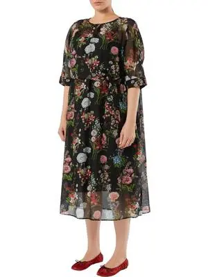 MARINA RINALDI Floral Print Voile Midi Dress