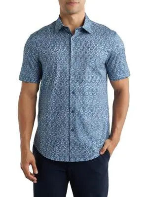 Bugatchi Miles Ooohcotton® Floral Print Short Sleeve Button-up Shirt Navy