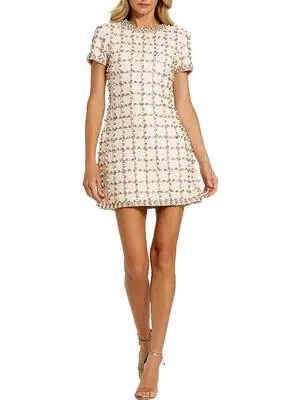 Mac Duggal Short Sleeve Rhinestone Beaded Neoprene Mini Dress - Blush