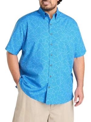 HARBOR BAY BY DXL Big & Tall Easy-care Striped Sport Shirt Blue