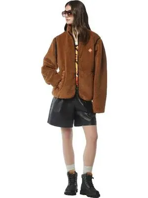 Mcm Fleece Jacket With Detachable Sleeves - Cognac