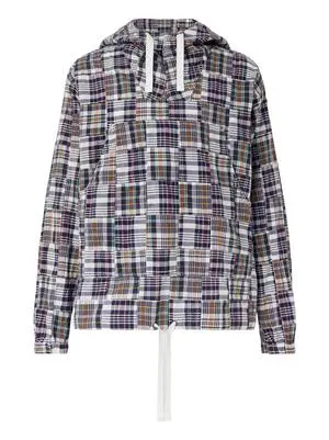BEAMS Patchwork Checked Cotton Jacket - Blue