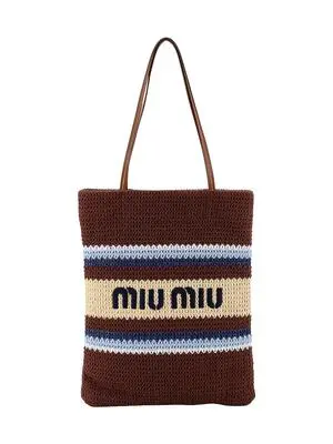 Miu Miu Knitted MIU MIU Shopping Bag With Embroidered Logo Brown