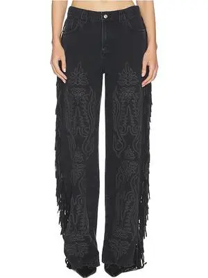 Joe's Jeans X Weworewhat The Danielle Jean In Black Wash With Fringe - Ranch