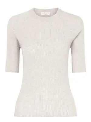 Brunello Cucinelli Ribbed-knit T-shirt - Neutrals