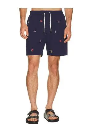 Polo Ralph Lauren Stretch Polyester Swim Trunk With All-over Boat Print - Newport Navy
