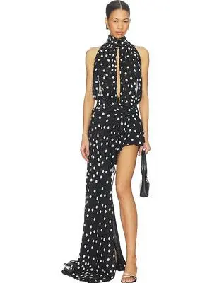 AWAVE STUDIO Polka Dot Maxi Halterneck Dress - Dot Pattern