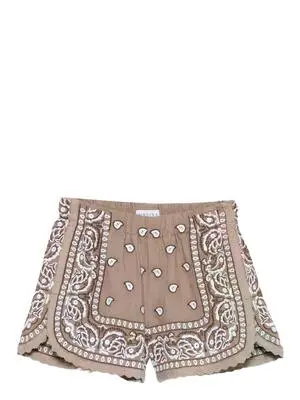 ORSINA Bandana Print Embroidered Shorts - Brown