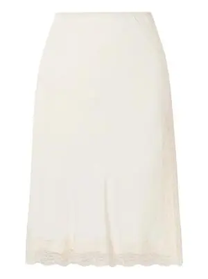 RÓHE Lace-trimmed Crepe Midi Skirt - Neutrals
