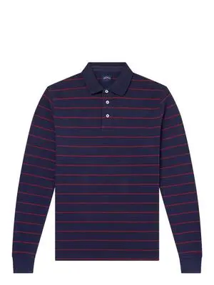 NOAH Striped Cotton-piqué Polo Shirt - Blue