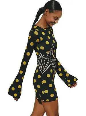 CALA DE LA CRUZ Cala De La Cruz Maisha Long-Sleeve Mini Dress Black Pattern