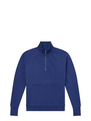 DRAKE'S Cotton-jersey Half-zip Sweater - Blue