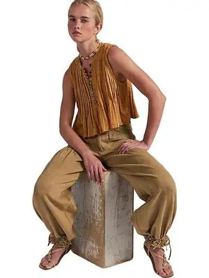 Free People Textured Pleated Cropped Tank - Bronzer