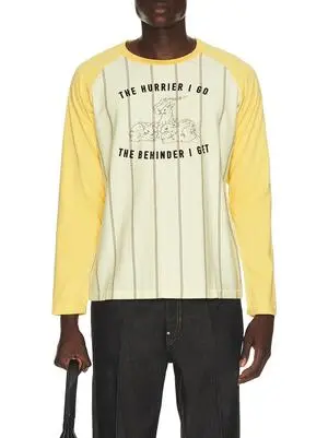 BODE Summertime Stripe Baseball Tee In Mustard - Yellow Multi