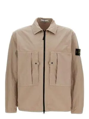 Stone Island Overshirt With Zip - Beige