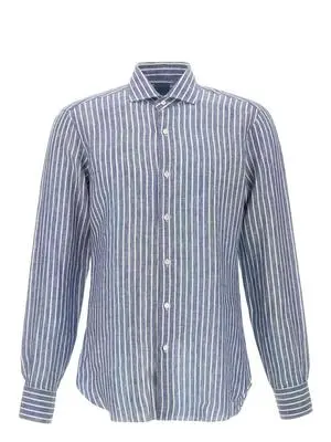 BARBA NAPOLI Striped Linen Shirt - Blue