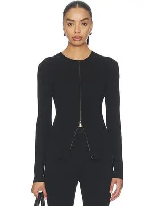 Fear Of God Signature Rib Knit Fitted Long Sleeve Zip Up Tee - Black