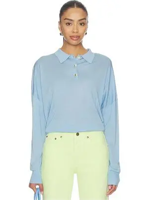 Renggli Silk Cashmere Boxy Long Sleeve Polo - Blue