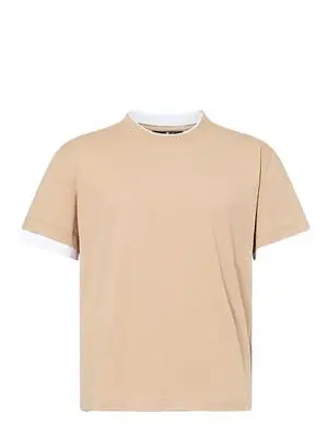 7 For All Mankind Double-layer Crew-neck Cotton T-shirt - Tan