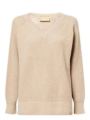 NOW YOU LIVE Laughton V-neck Knitted Jumper - Pebble