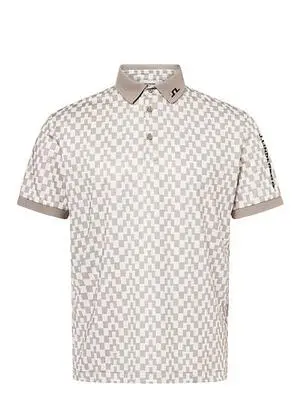 J. Lindeberg Tour Tech-print Woven Polo Shirt Xxl - Bridge Stack Brindle