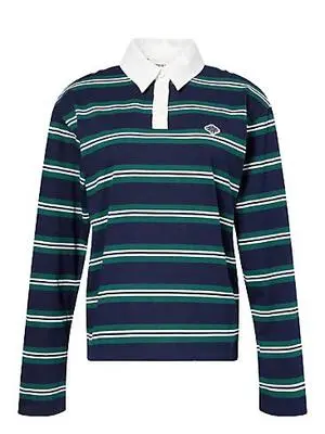 THE COUTURE CLUB Striped Cotton-blend Polo T-shirt - Navy