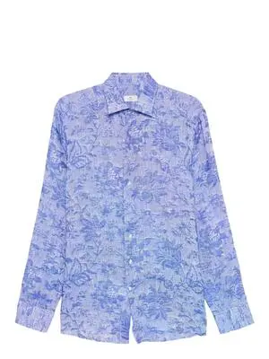 Etro Floral-print Slub-texture Shirt - Blue
