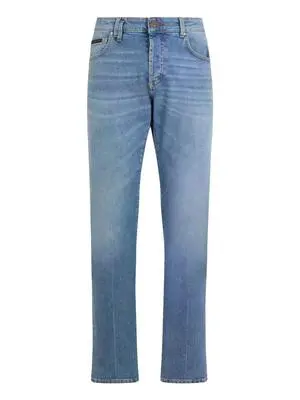Philipp Plein Washed Denim Straight Leg Jeans - Blue