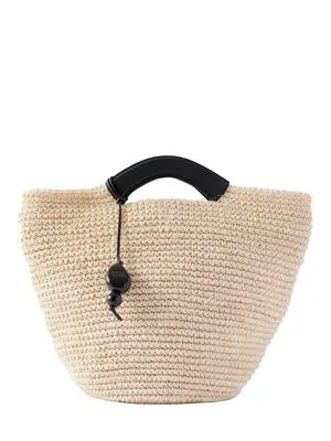 HUNTING SEASON Large Leather-trimmed Raffia Shopper Tote - Neutrals