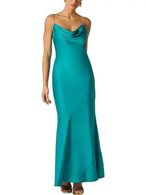 Adrianna Papell Stretch Satin Gown - Turquoise
