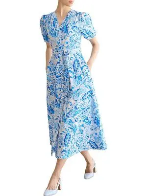 HOBBS LONDON Printed Midi Dress - Blue Multi