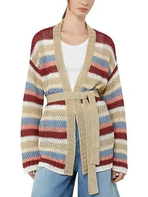Max Mara Striped Linen Belted Cardigan - Cherry